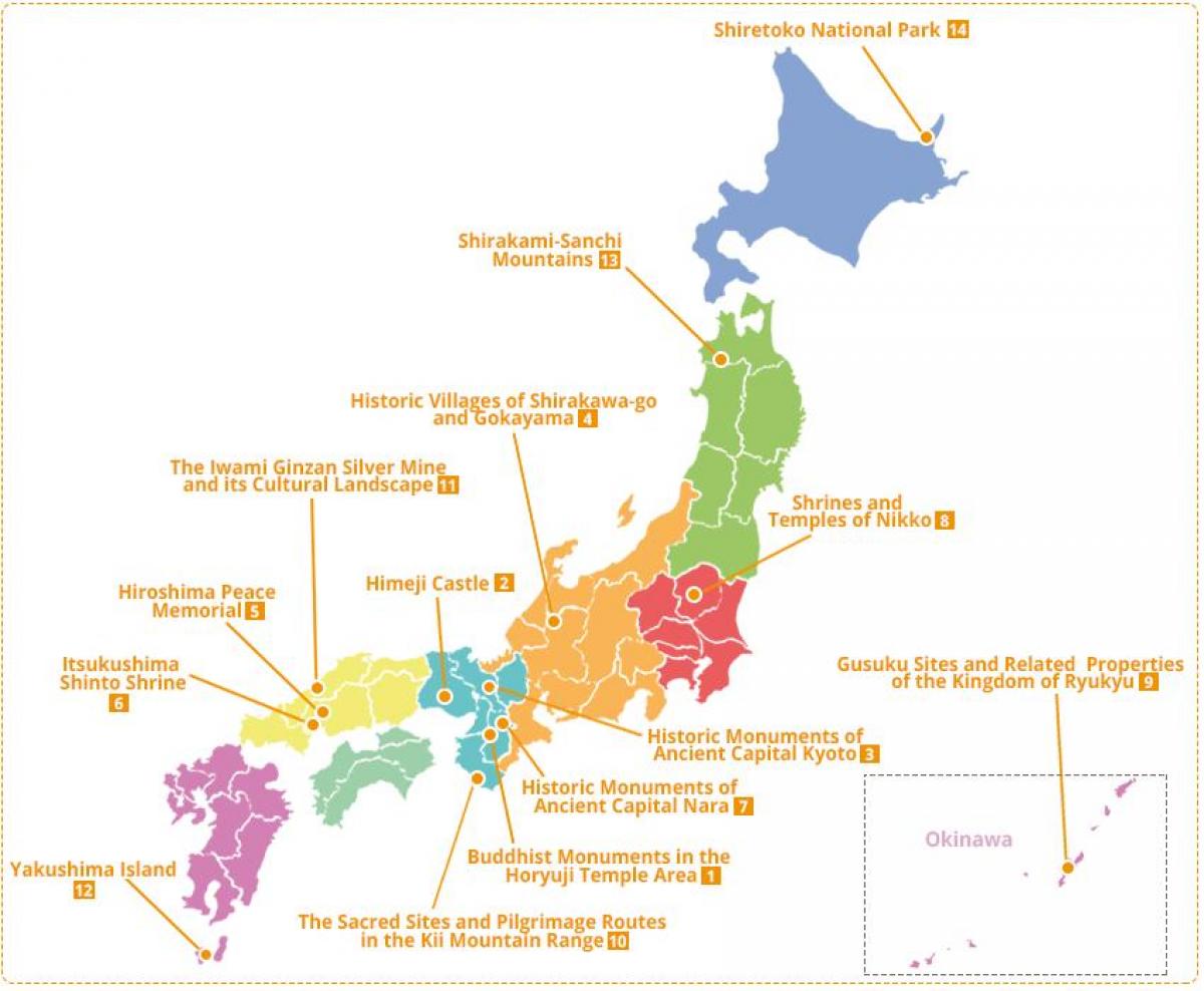 Japonsko pamiatky mapa - Mapa japonska pamiatky (Východná Ázia Ázia)
